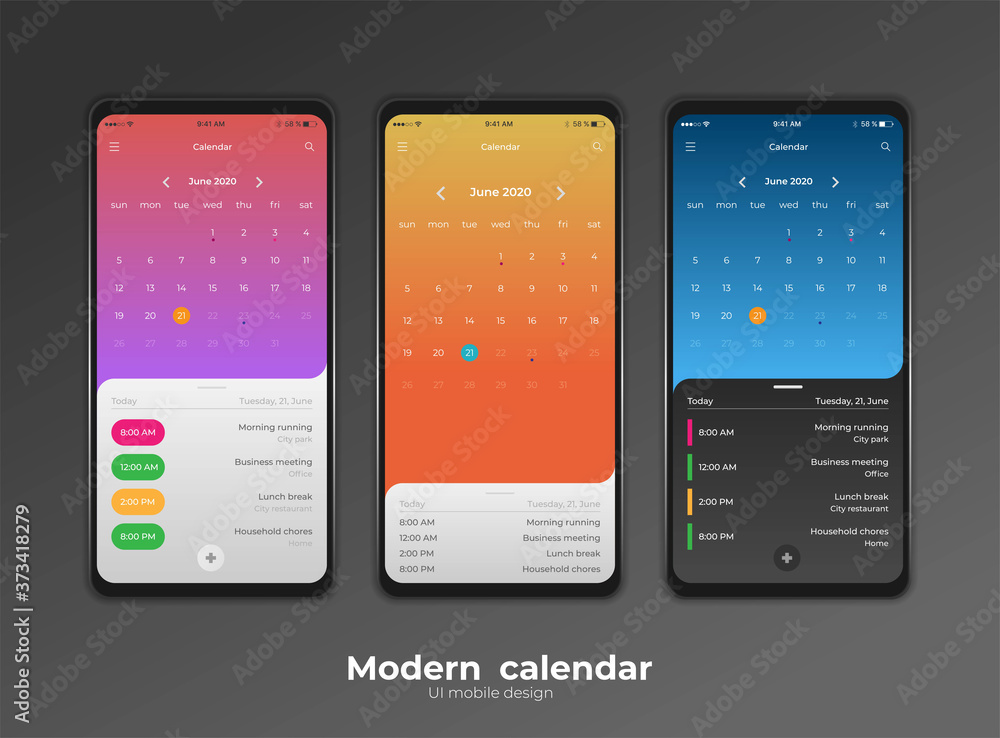 Calendar mobile apptasks ui ux design mockup vector image Stock Vector ...