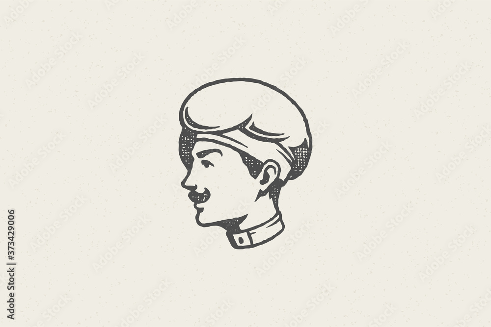 Poster Logo icon head of smiling male cook silhouette in chef hat hand ...