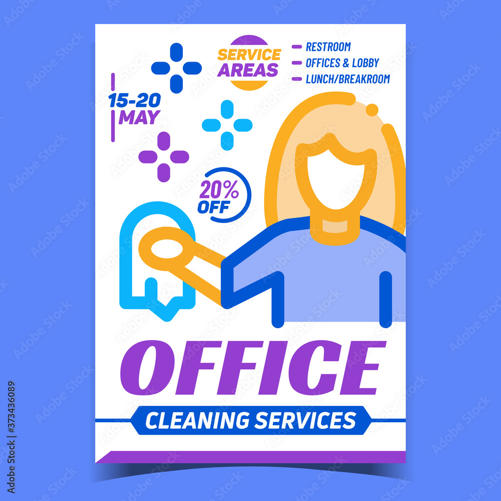 Office Cleaning Service Advertising Poster Vector. Clean Service Worker ...