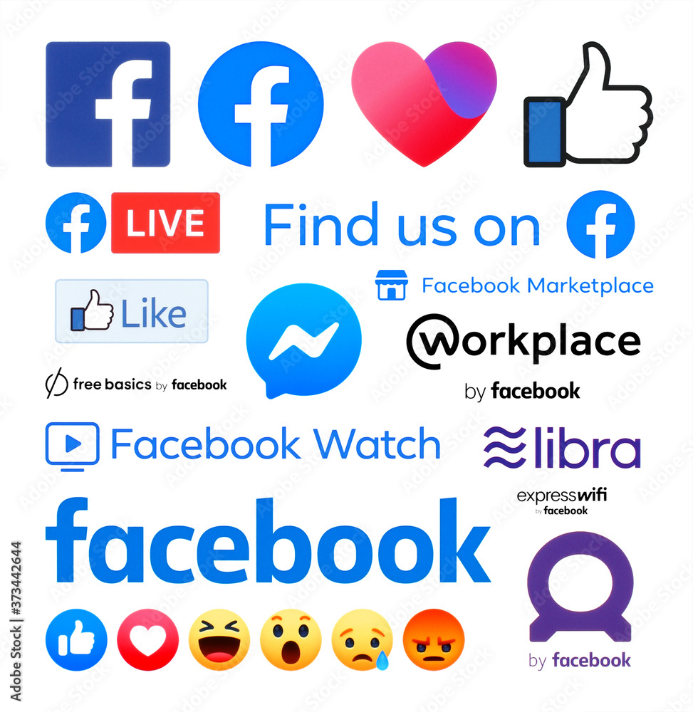 All New Facebook logos and its apps signs Stock Photo | Adobe Stock