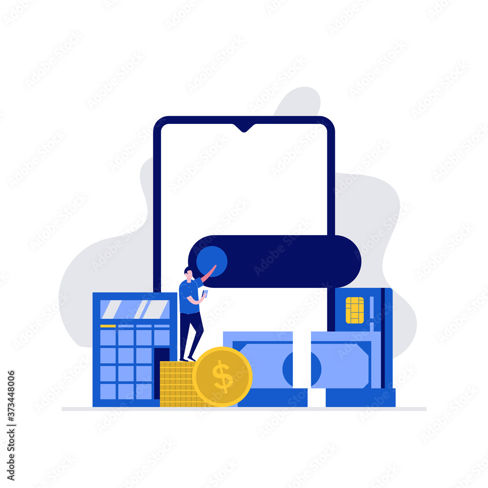 Digital wallet and e-wallet concept with characters making payment ...