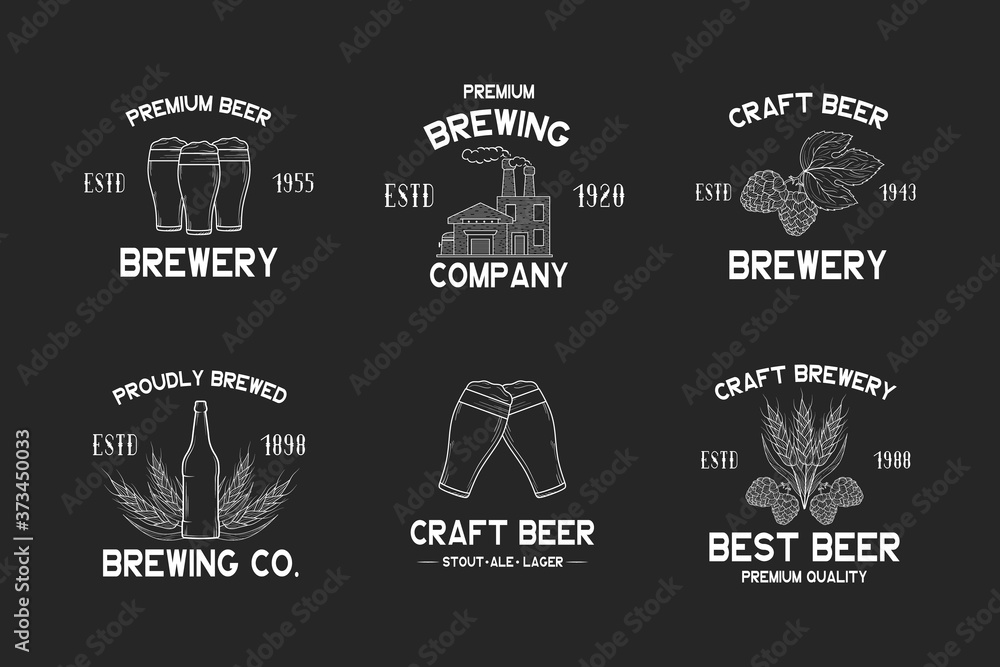 Set of brewery labels and signs. Emblems and badges for pub, bar ...