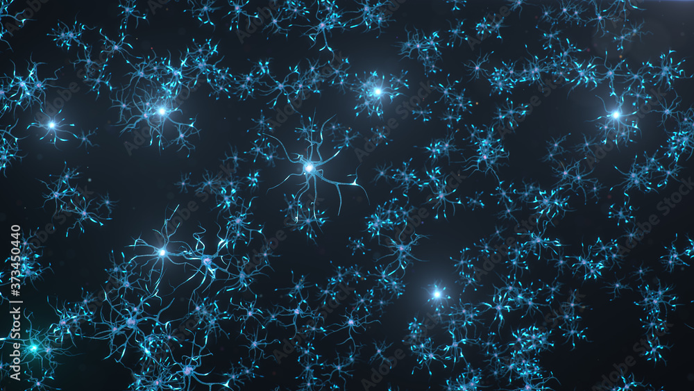 Conceptual illustration of neuron cells send an electrical charge for ...