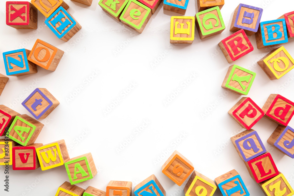 Colourful wooden ABC alphabet baby development blocks Stock Photo ...