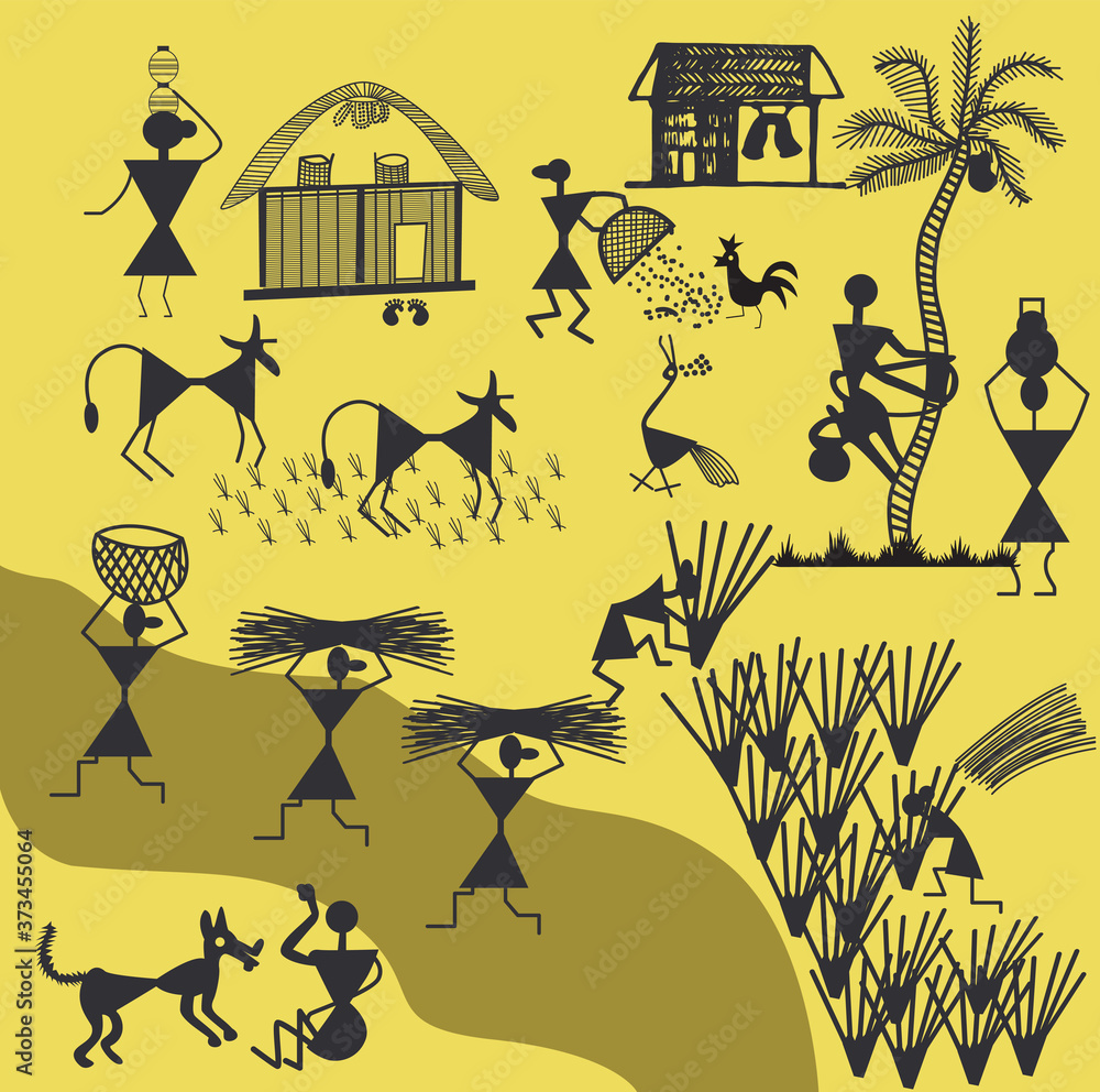 Traditional Warli painting from Northern Maharashtra Stock Vector ...