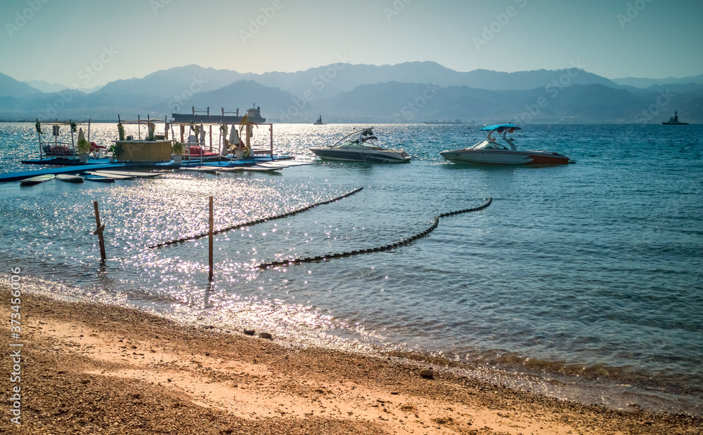 Floating island, pier, boats with relaxing and resting facilities ...