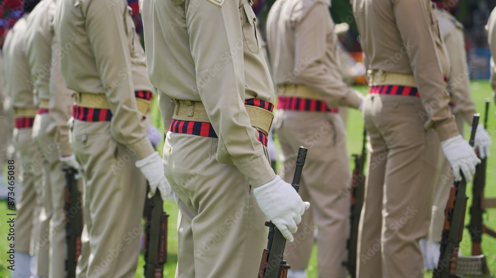 Indian police holding rifle in hand during parade Stock Photo | Adobe Stock