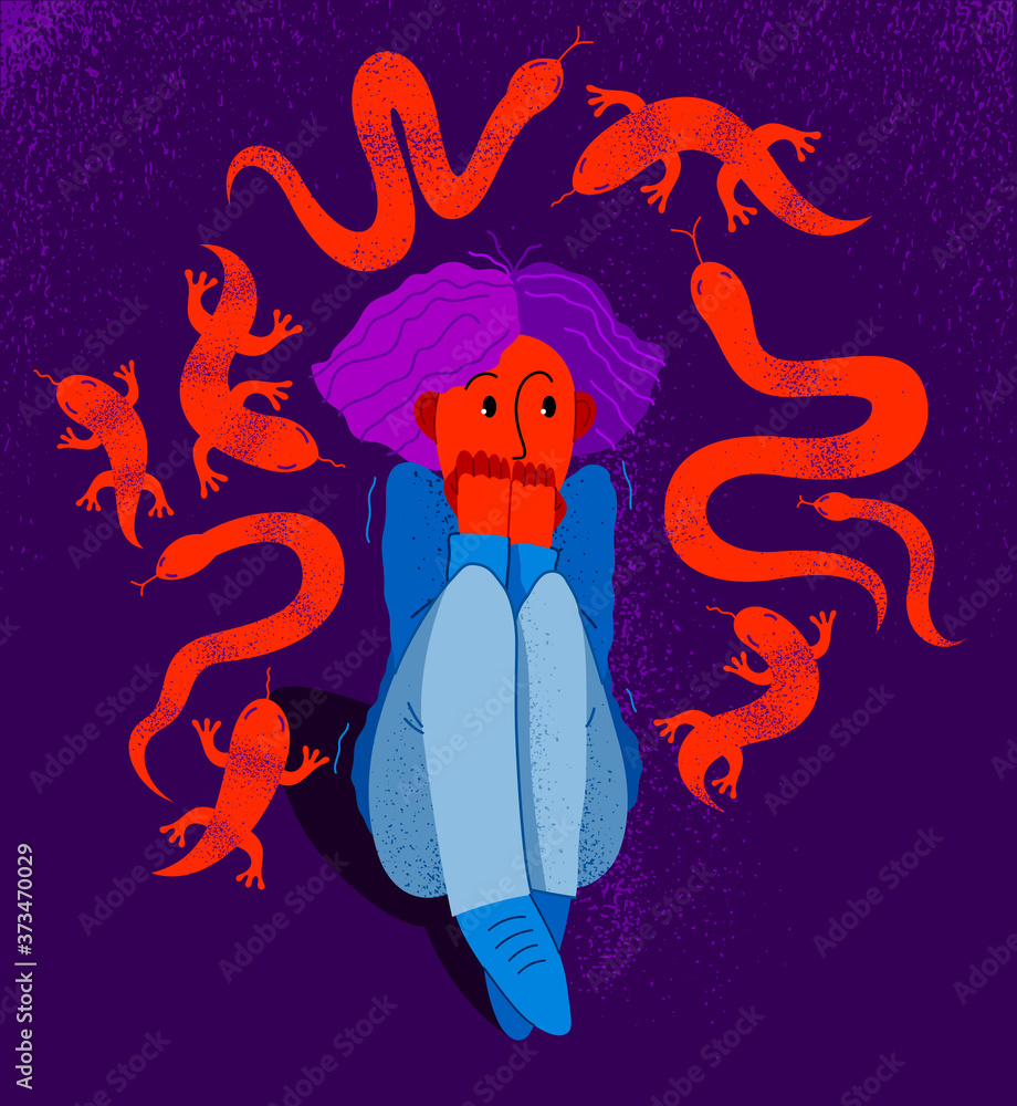 Herpetophobia fear of reptiles snakes and lizards vector illustration ...