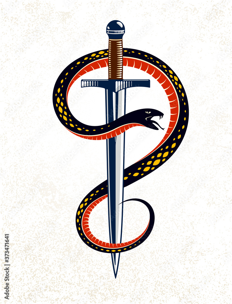 Snake and Dagger, Serpent wraps around a sword vector vintage tattoo ...
