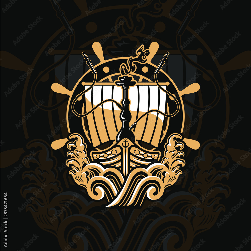 Ancient Viking Vessel And Shisha Logo Illustration, persian, kalian ...