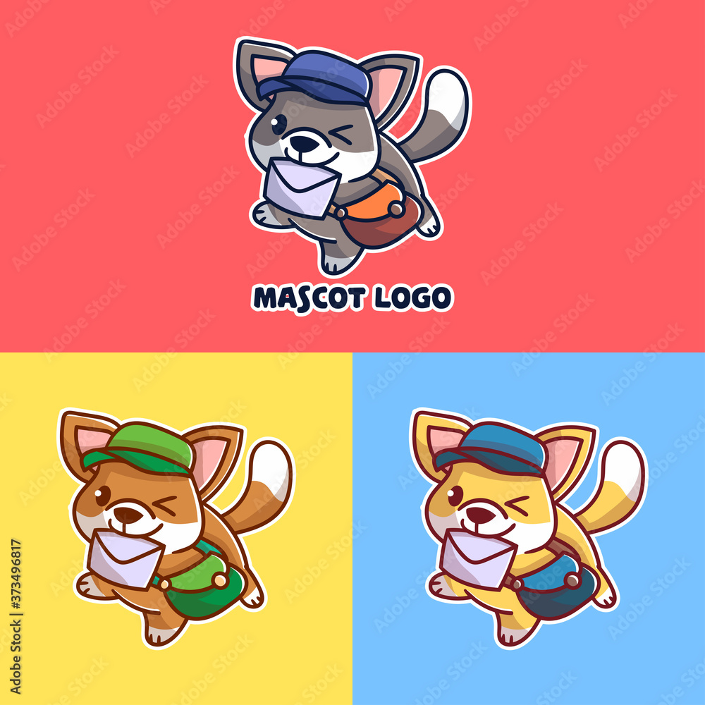 set of cute dog postman mascot logo with optional appearance. premium ...