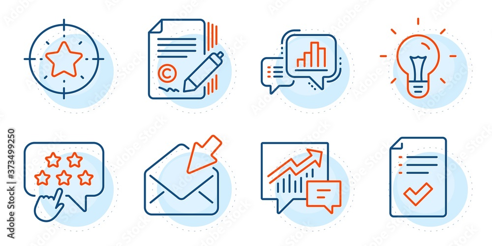 Idea, Ranking star and Approved checklist signs. Accounting, Copywriting and Open mail line ...