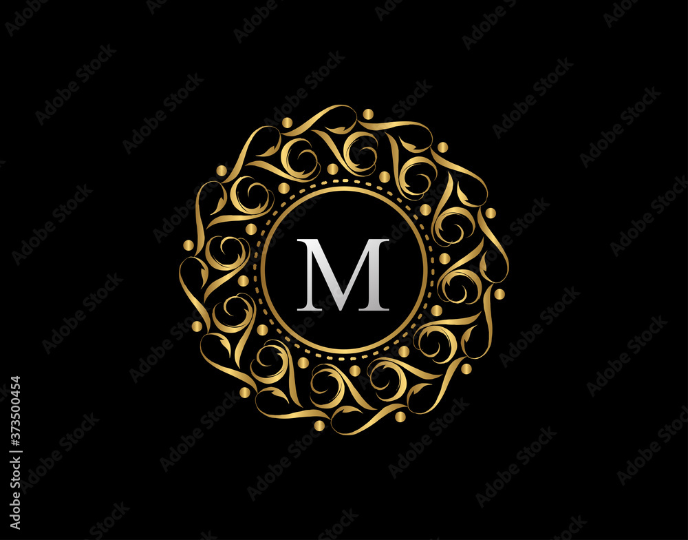 Gold Calligraphic Badge with Letter M Design. Ornamental luxury golden ...