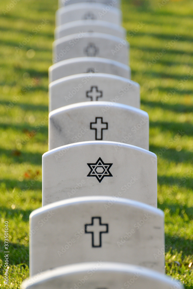 Washington DC - Headstones with different religious symbols in ...
