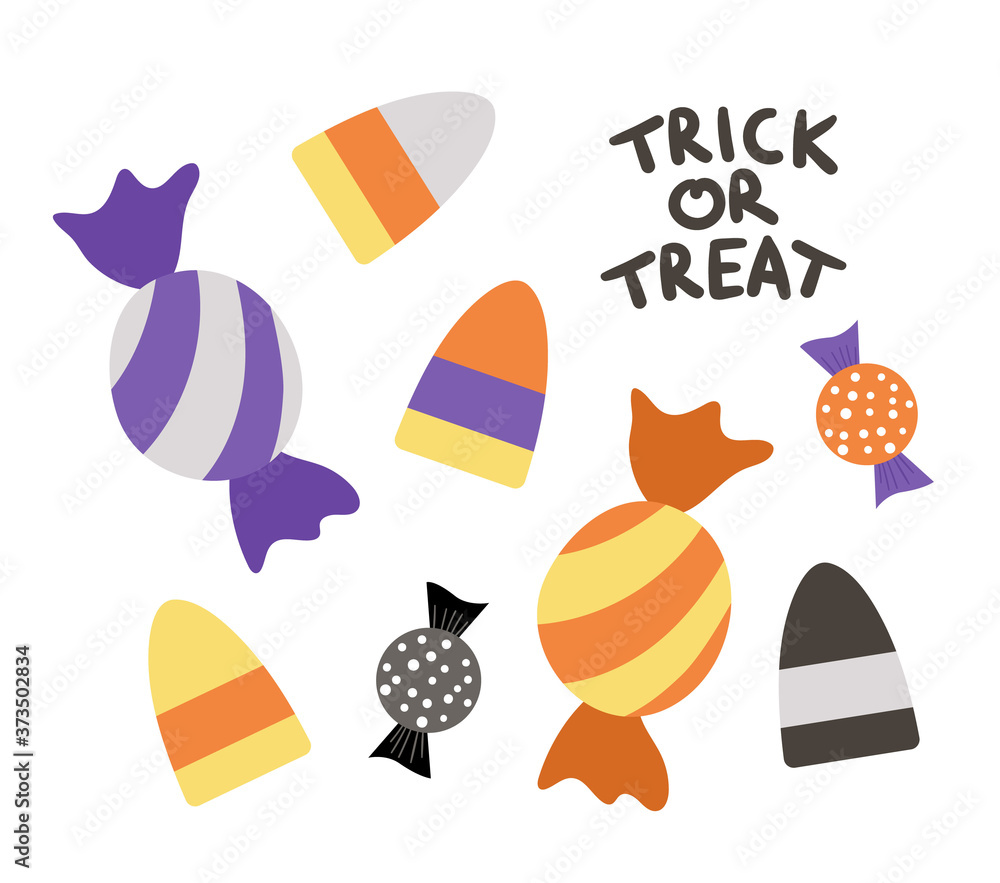 Set of vector sweets for trick or treat game. Traditional Halloween ...