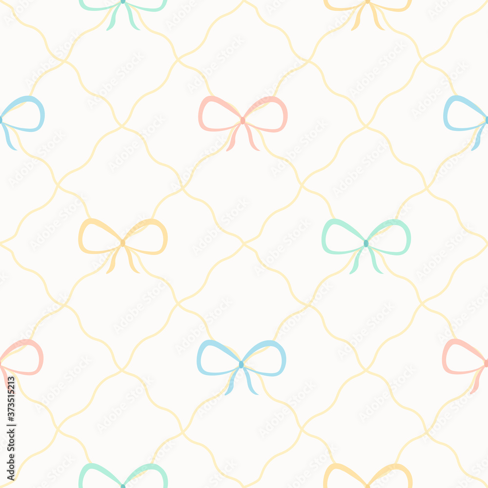 Vector seamless pattern with ribbons and bows in different colors on ...