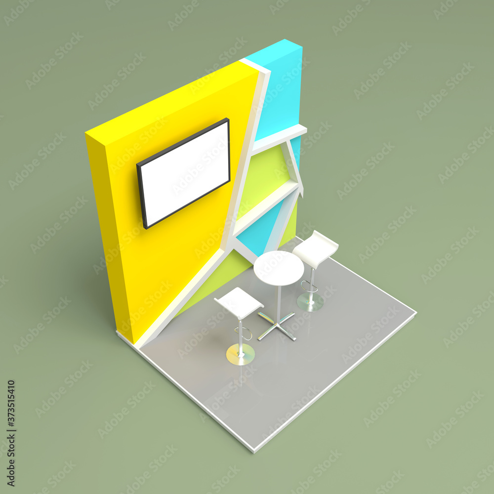 3d illustration stand booth backdrop colorful decoration style with ...