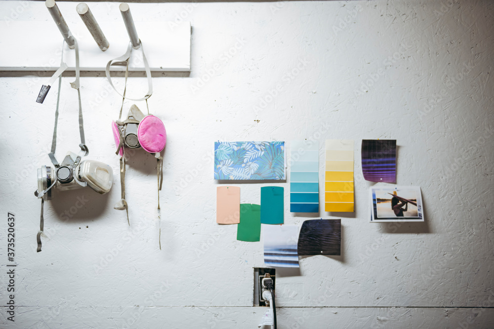 Resin artist creative moodboard inspiration and respirator masks Stock ...