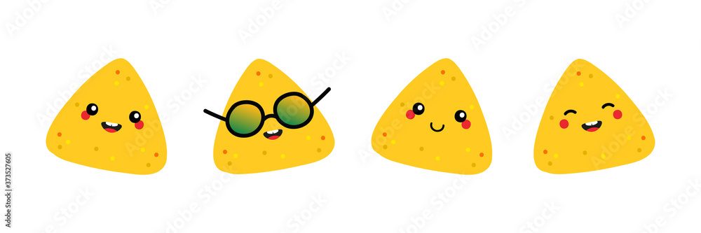 Set, collection of cute smiling nachos, tortilla chips characters for ...