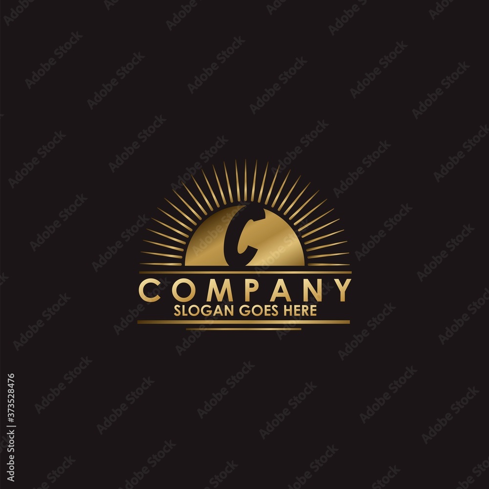Gold Sun Initial Letter C Logo vector design for business identity ...