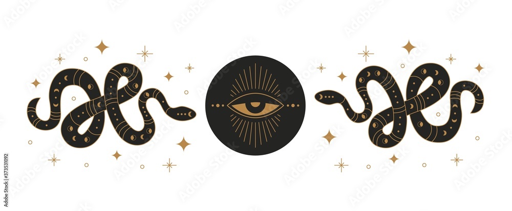 Boho mystic snake design. Abstract hand drawn esoteric serpent icon ...