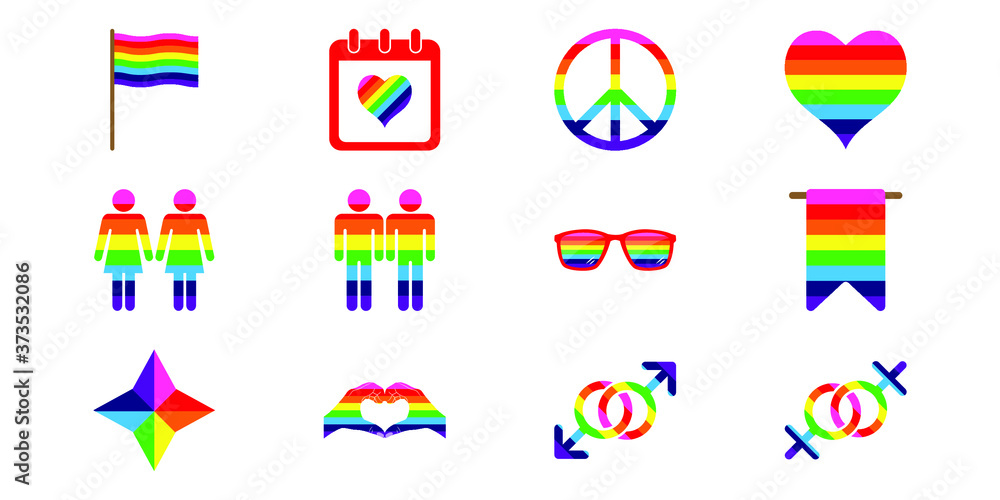 Vector illustration set of LGBTQ icons, LGBTQ day, gay pride month ...