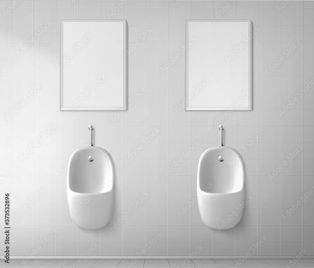 Obraz w ramie White ceramic urinal in male toilet. Vector realistic ...