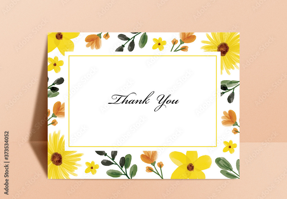 Sunflower Summer Thank You Card Design Layout Stock Template | Adobe Stock