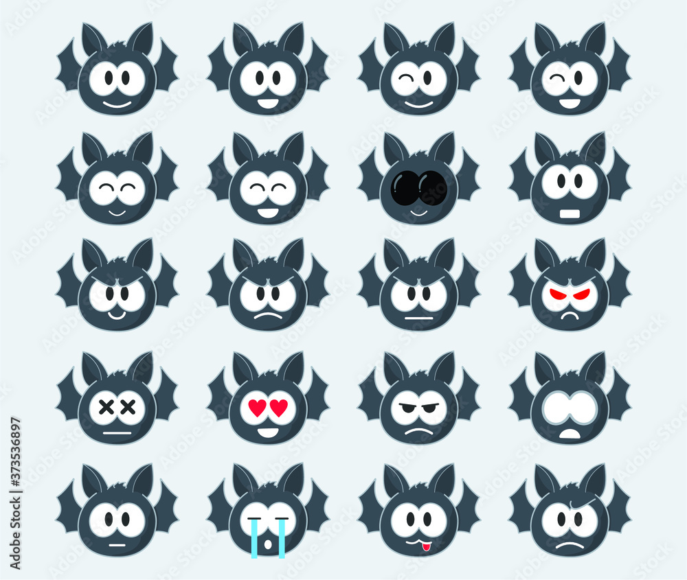 Emoticon Icon Logo Microbat Cute With Set Different Expression Design ...