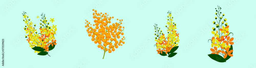 set of kanikkonna, golden shower flowers, cassia fistula cartoon icon ...