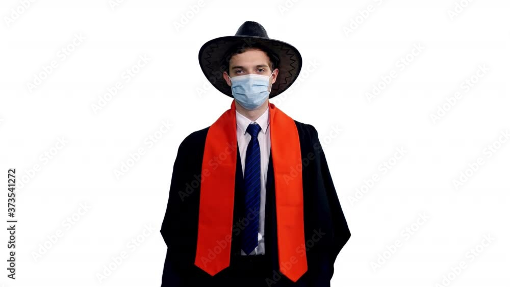 Vidéo Stock American graduating student in cowboy hat walking and ...