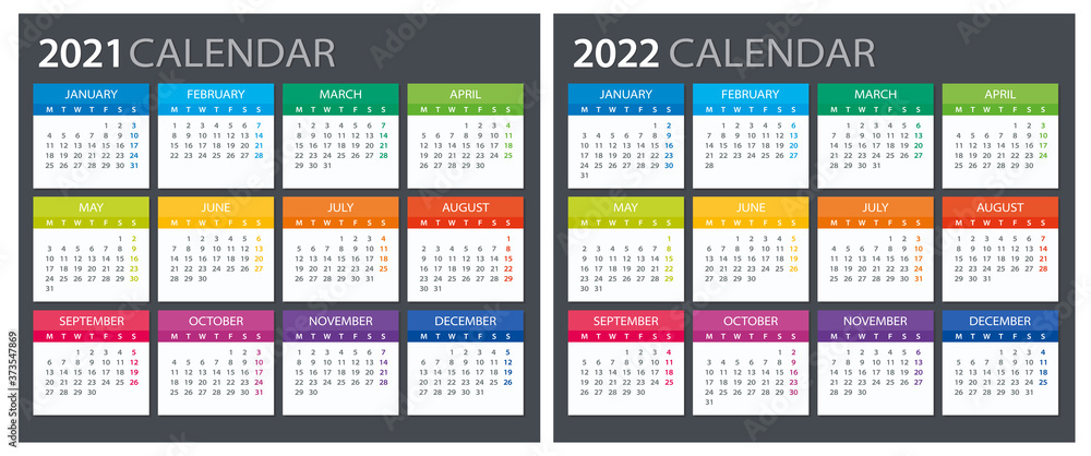 2021 2022 Calendar - illustration. Template. Mock up Stock Vector ...
