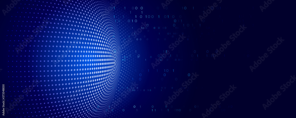Abstract wide halftone sphere and binary code technology background ...