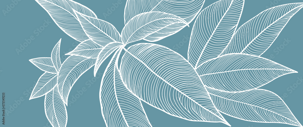 leaf line art background vector, wallpaper and print, house plant ...