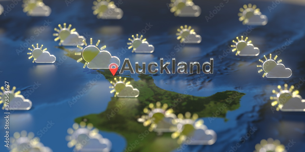 Partly cloudy weather icons near Auckland city on the map, weather ...