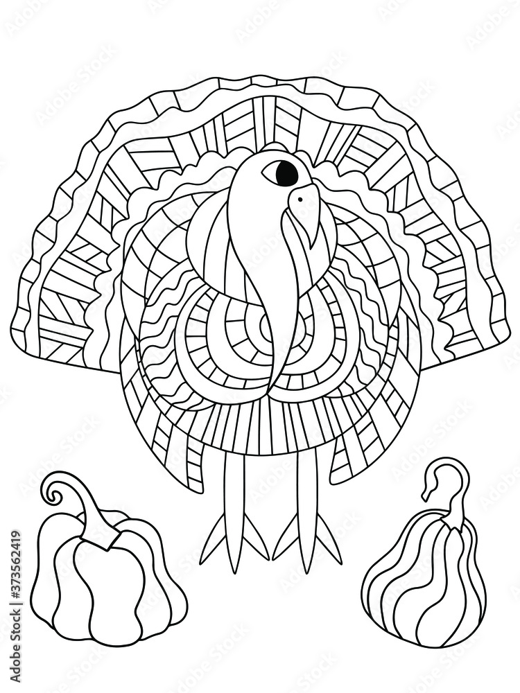 Cute alive turkey bird and two pumpkins stock vector illustration ...