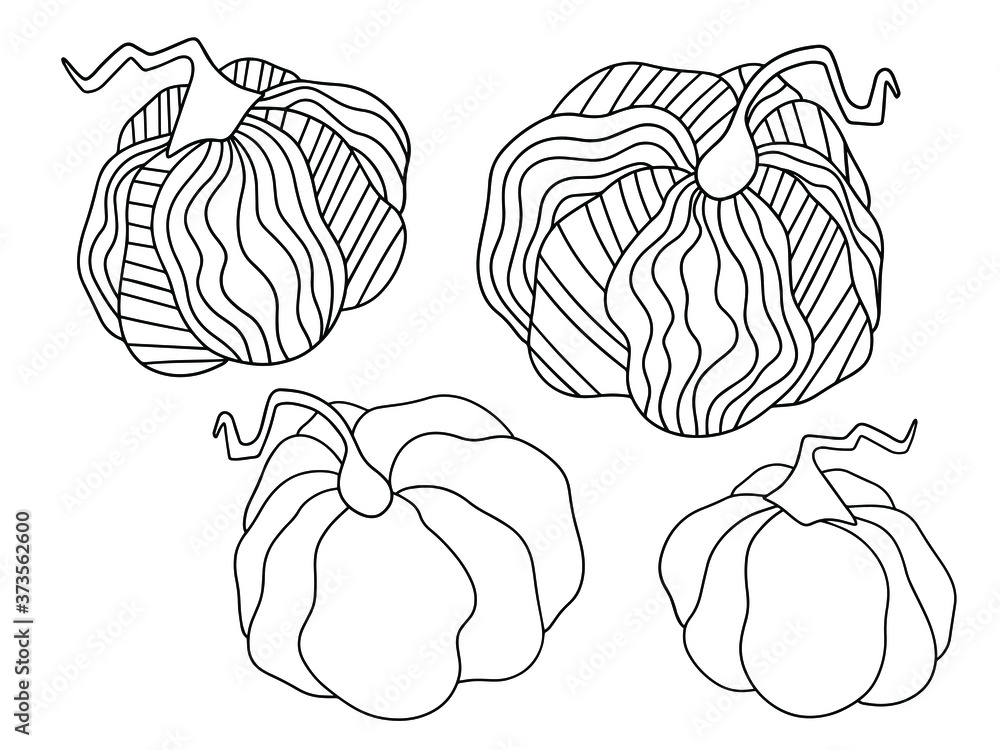Four pumpkins setblack outline isolated on white stock vector ...