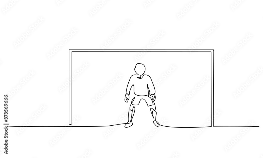 Football goalkeeper boy stands at goal. one line drawing Stock Vector ...