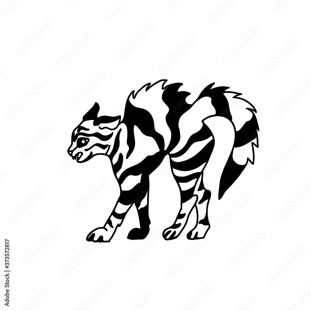 Tabby cat arching his back vector illustration, isolated. Angry cat ...