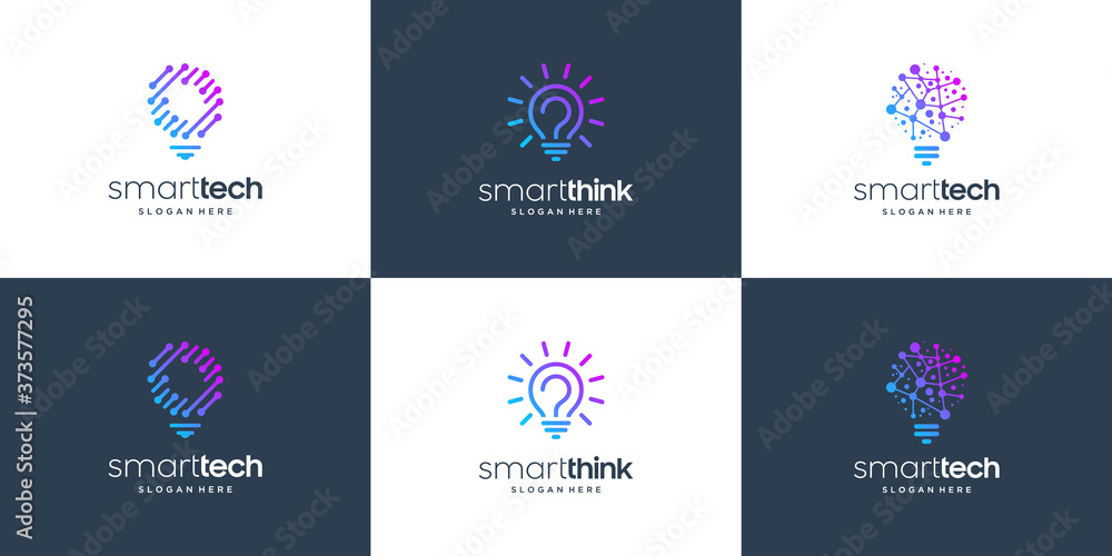 Set collection smart tech logo design symbol lamp bulb. Stock Vector ...