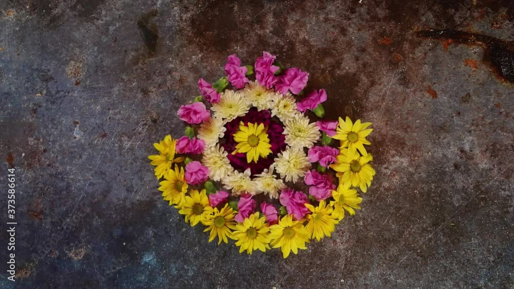 Making Onam Pookalam / Diwali Flower Rangoli stop motion animation ...