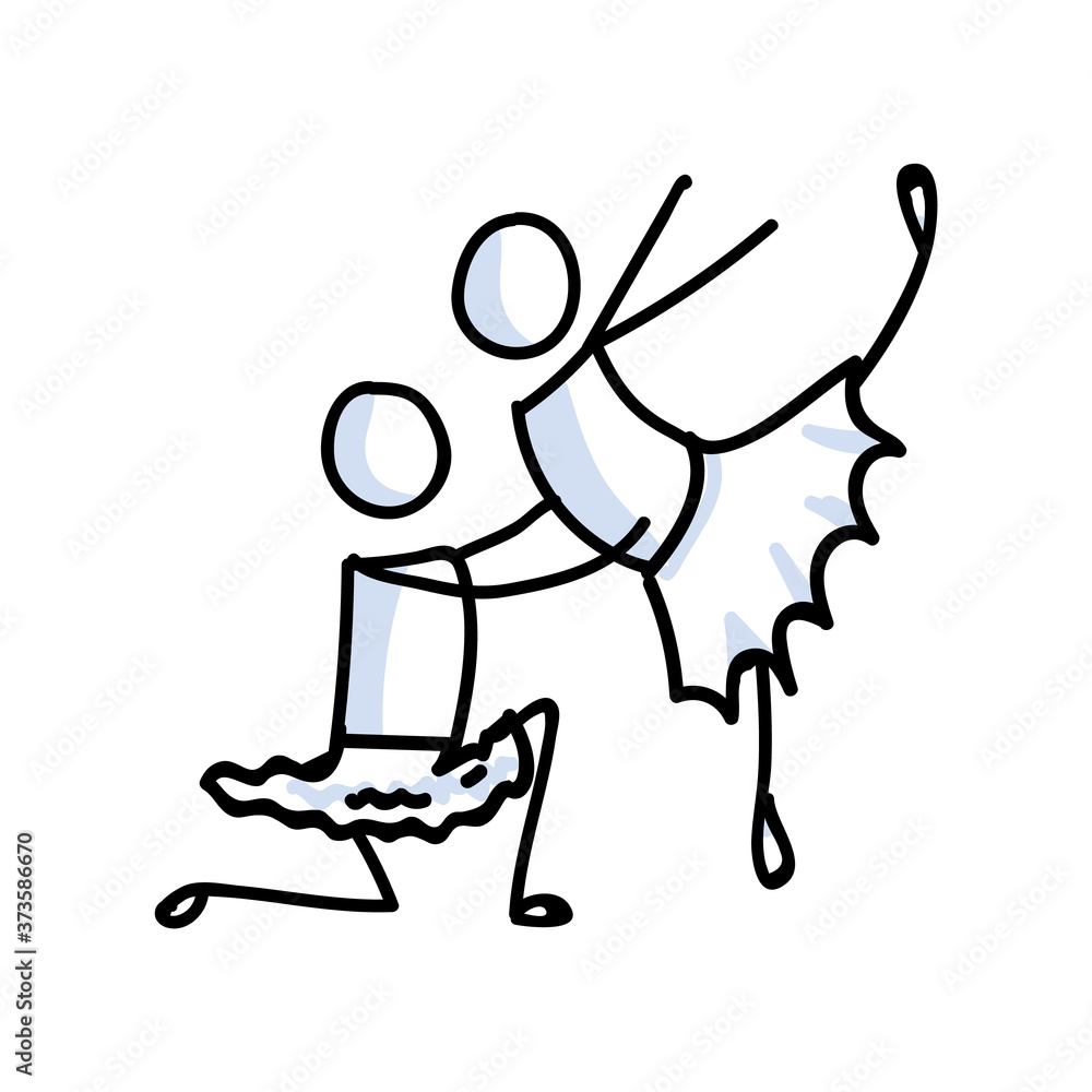 Hand drawn lesbian girl stickman ballet dancer concept. Simple outline ...