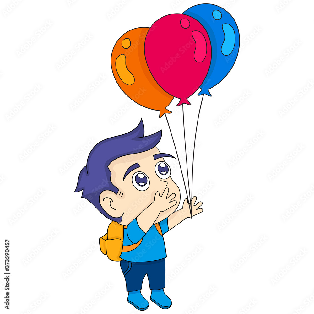 little boy is holding a balloon. illustration of cartoon character ...