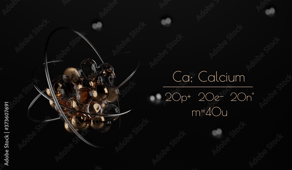 A stylized Calcium atom visualization, with the number of protons ...