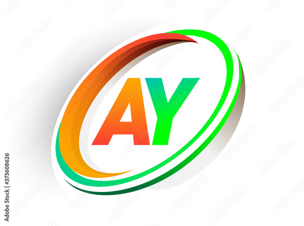 initial letter AY logotype company name colored orange and green circle ...