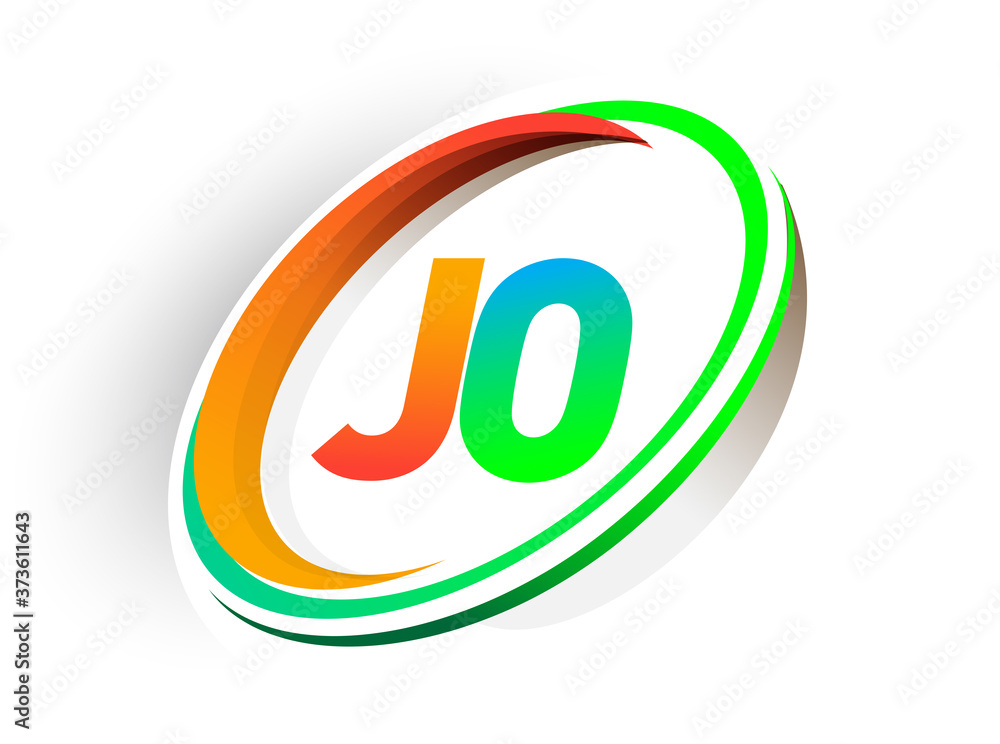 initial letter JO logotype company name colored orange and green circle ...