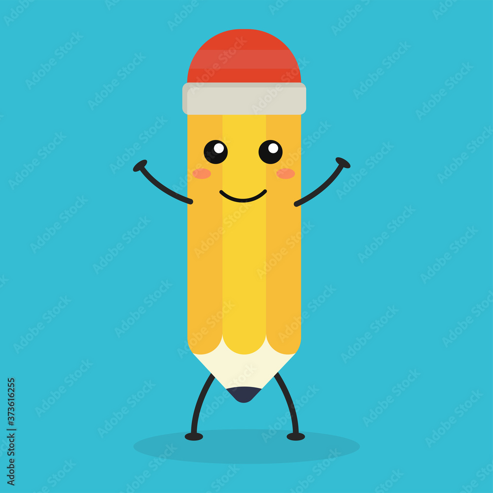 Cute flat cartoon pencil illustration. Vector illustration of a cute ...