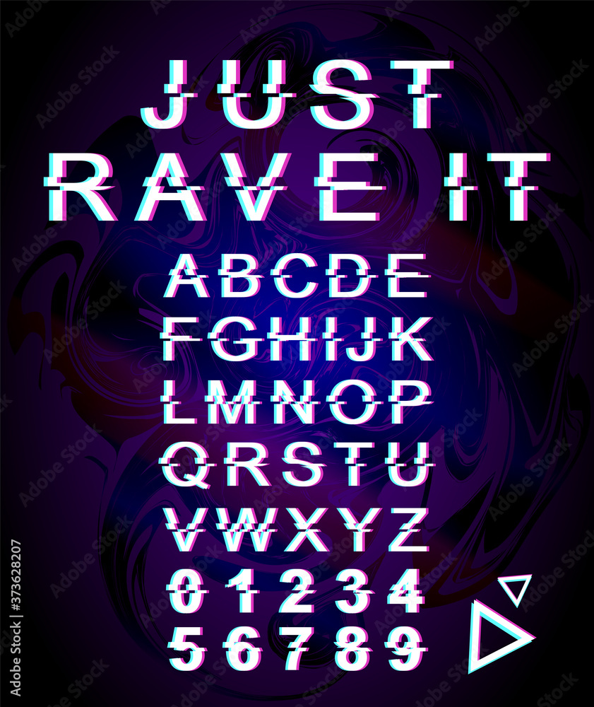 Just rave it font template. Retro futuristic style vector alphabet set ...