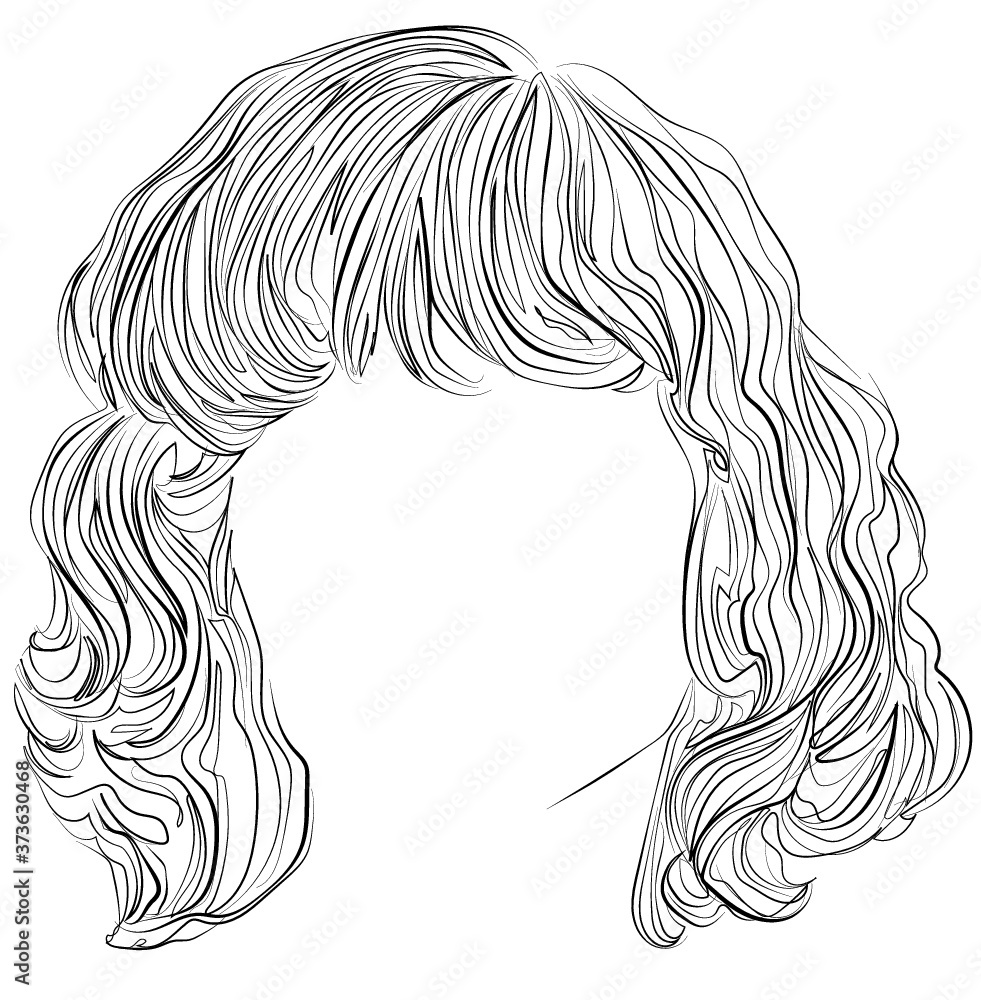 Messy bob with bangs, short hairstyle, front view, vector illustration ...