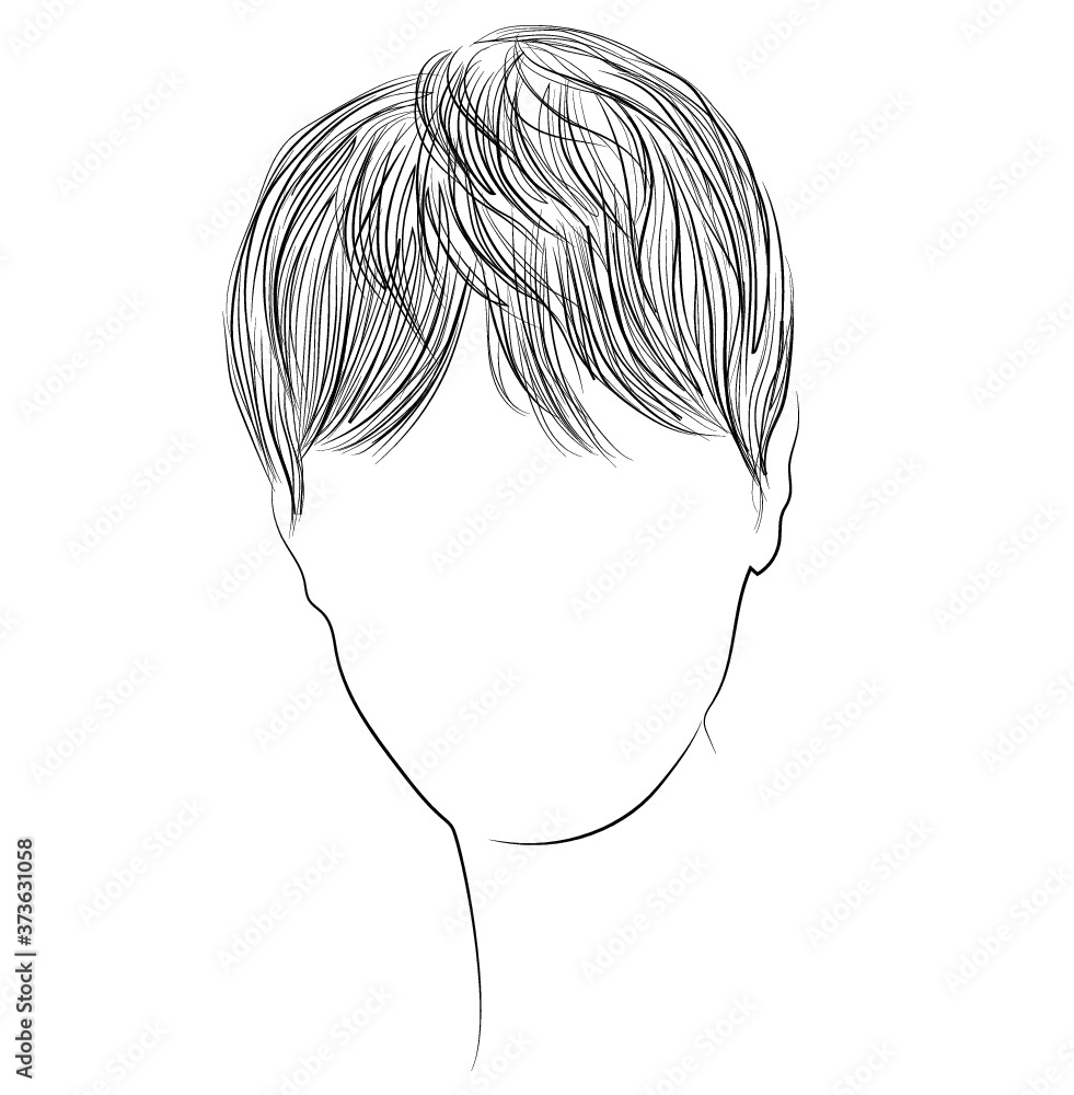 Messy short hairstyle, outline vector illustration, woman head front ...